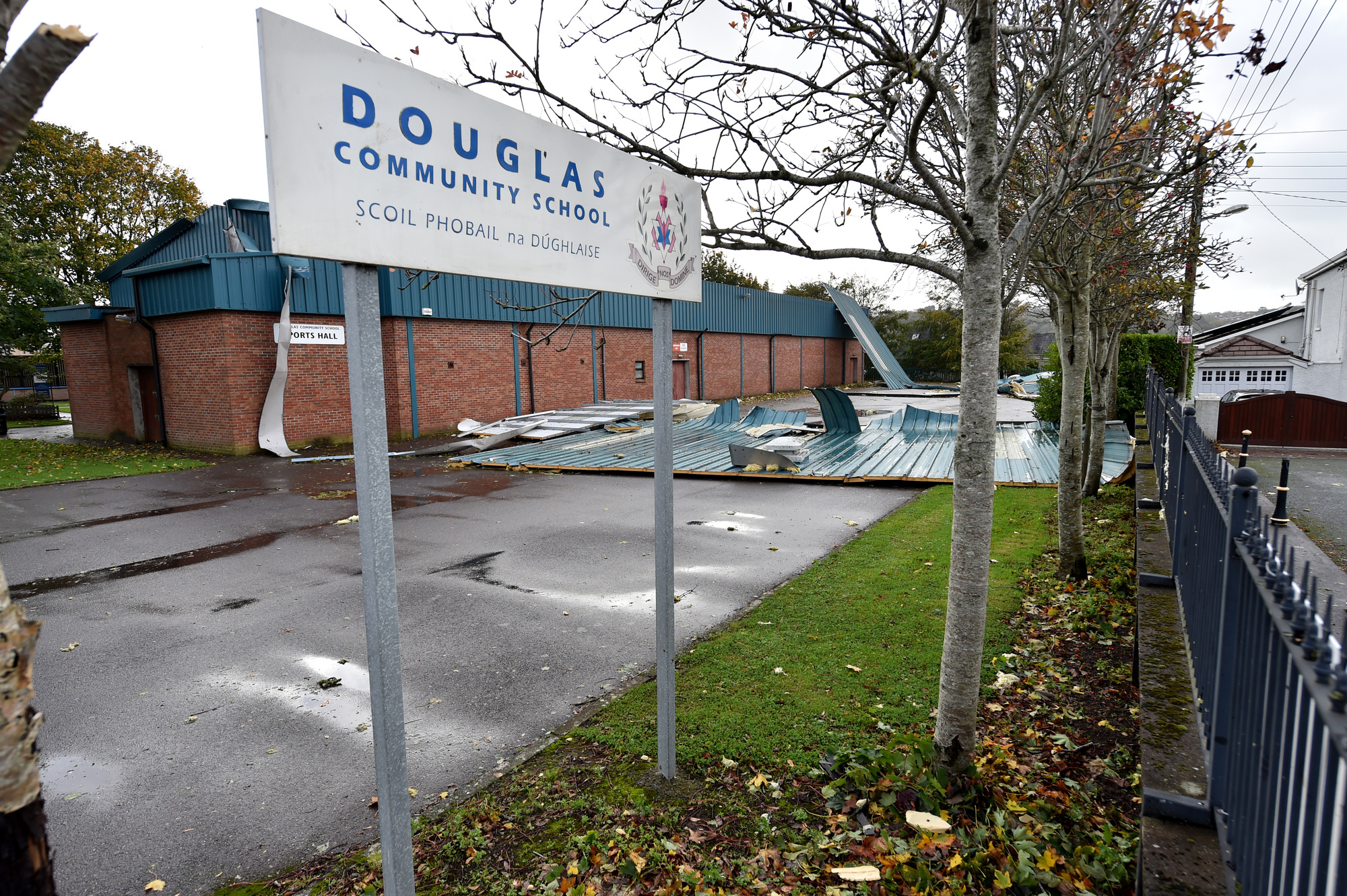 Roof blown off Douglas Community School's sports hall
