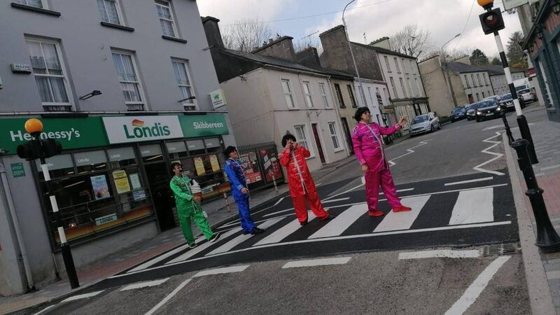 New pedestrian crossing marked with iconic Beatles reenactment in Cork town