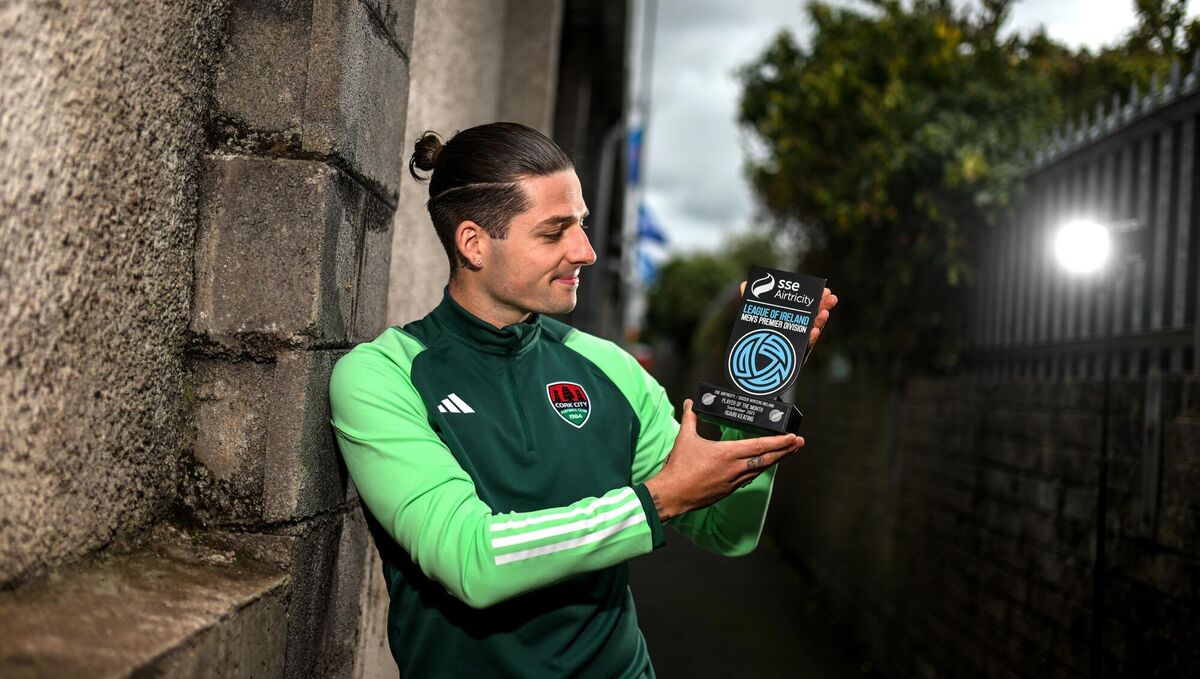 Cork City striker Ruairí Keating collects Player of the Month award